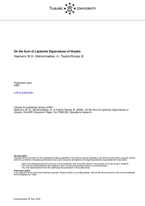 Pdf On The Sum Of Laplacian Eigenvalues Of Graphs Willem Haemers