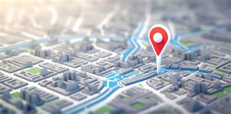 red geolocation marker on the map in 3d style navigation system stock