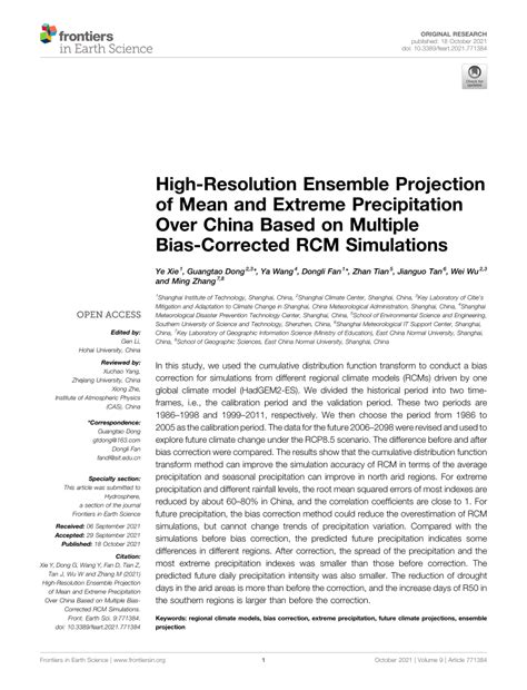 Pdf High Resolution Ensemble Projection Of Mean And Extreme