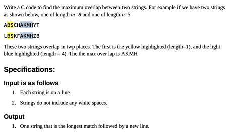 Solved Write A C Code To Find The Maximum Overlap Between
