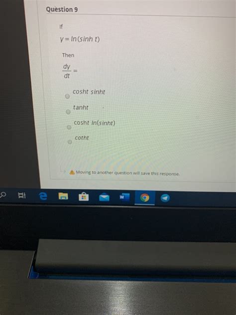 Solved Question 9 Y In Sinh T Then Cosht Sinht Tanht