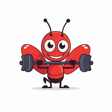 Cute Cartoon Red Ant Lifting A Barbell Vector Illustration Premium Ai