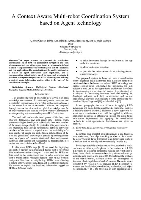 pdf a context aware multi robot coordination system based on agent