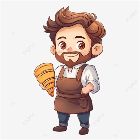 크루아상 만화 캐릭터를 들고 앞치마를 입은 귀여운 바리스타 바리 스타 여자 귀엽다 Png 일러스트 및 이미지 에 대한 무료 다운로드 Pngtree