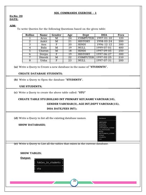Sql Commands Exercise Pdf Databases Information Technology Management