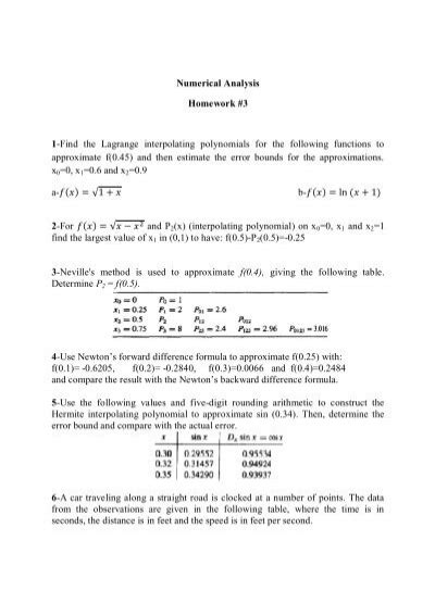 Numerical Analysis Homework 3 1 Find The Lagrange Interpolating