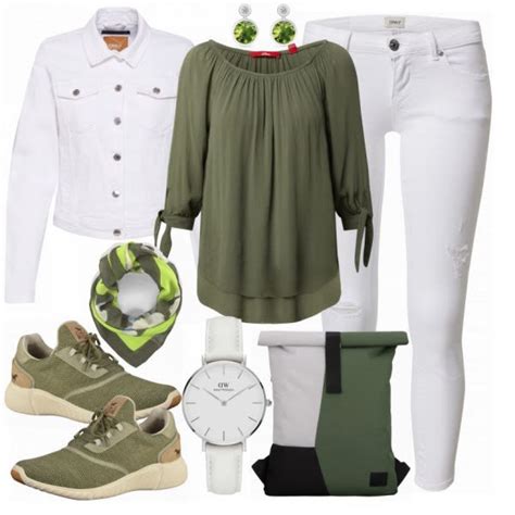 Sommerliches Freizeit Outfit Frauen Outfit Komplettes Sneaker Low Mäntel Große Größen Blusen