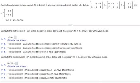 Solved 1 0 1 6 5 1 23 Compute Each Matrix Sum Or Product