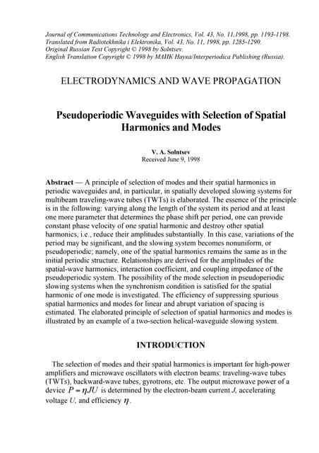 Spatial And Frequency Selection Of Waves In Pseudoperiodic Slow Wave Structures Pdf Physics