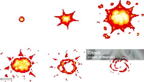 픽셀 아트 폭발입니다 게임 아이콘을 설정합니다 감정에 대 한 만화 붐 불꽃 효과입니다 8비트 벡터입니다 쾅 버스트 연기와 플래시