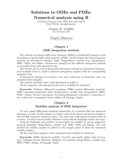 Pdf Numerical Analysis Using R Solutions To Odes And Pdes