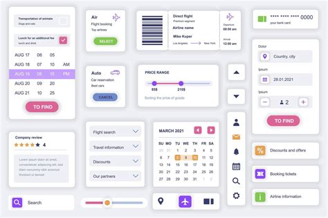 User Interface Elements Set For Booking Mobile App Kit Template With