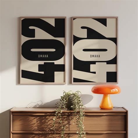 Omaha Nebraska 402 Area Code Poster Set Minimalist Black Beige Wall