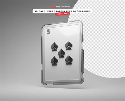 투명 배경이 있는 3d 아이콘 왼쪽 스페이드 카드 5개 프리미엄 Psd 파일