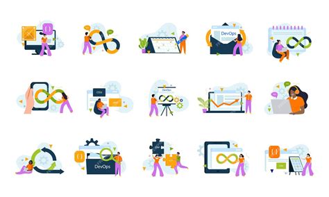 Free Vector Devops Engineering Flat Icons With Male And Female