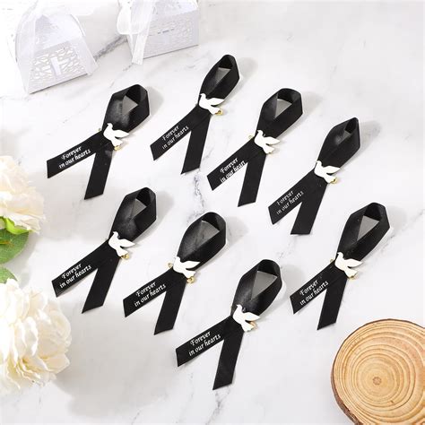 Geosar 100 Pcs Dove Funeral Ribbons Memorial Ribbon Funeral Pins