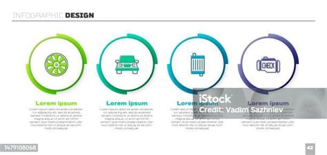 자동차 자동차 라디에이터 냉각 시스템 및 체크 엔진용 알로이 휠을 설정합니다 비즈니스 인포그래픽 템플릿입니다 벡터 경계 표지에