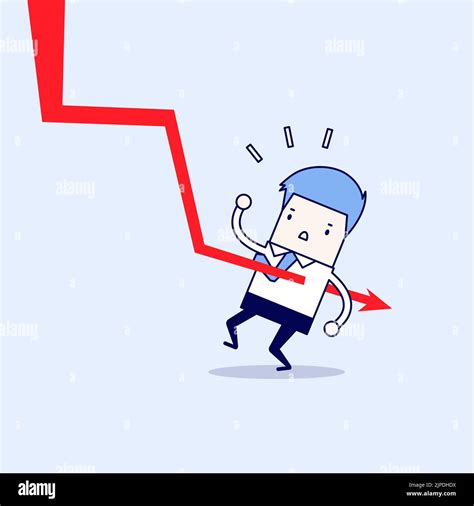 down graph fall to businessman cartoon character thin line style vector stock vector image