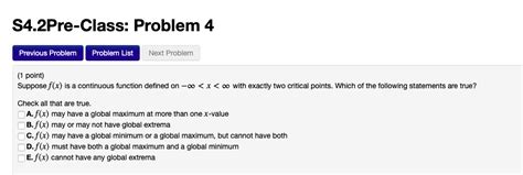 Solved S42pre Class Problem 4 Previous Problem Problem