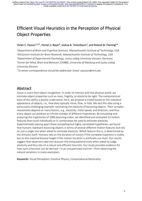 Pdf Efficient Visual Heuristics In The Perception Of Physical Object