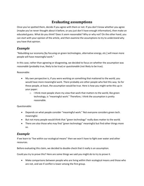 Evaluating Assumptions A Guide