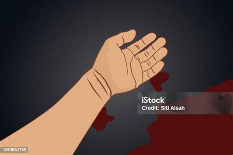 살인 피해자의 손이 피로 바닥에 누워 있었다 죽은 사람 그림 개념에 대한 스톡 벡터 아트 및 기타 이미지 개념 남성 남자 Istock