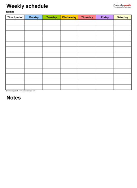 Free Weekly Schedules For Word Templates