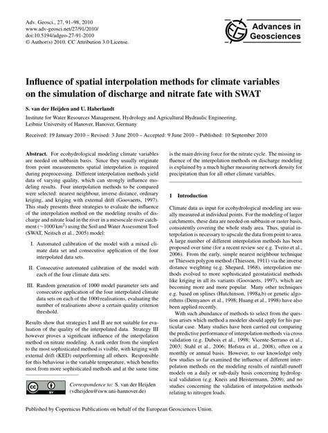 pdf influence of spatial interpolation methods for climate variables
