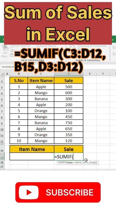 Exceltrick😲sum Of Sales In Excelsumif Functionexcelformulaexcelshortsexceltutorialexcel