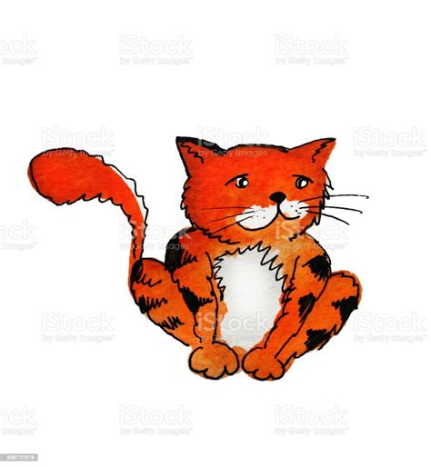 빨간 예쁜 고양이 흰색 배경에 고립 손으로 그린 수채화 그림 가축에 대한 스톡 벡터 아트 및 기타 이미지 가축 갈고리 발톱 고양이 새끼 Istock