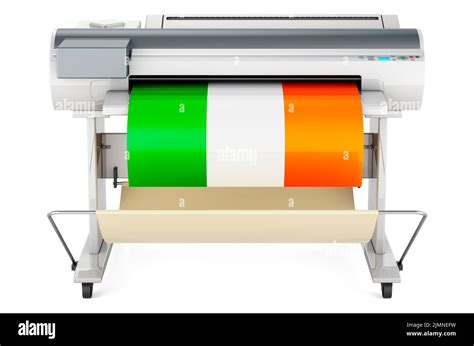 Wide Format Printer Plotter With Irish Flag 3d Rendering Isolated On White Background Stock