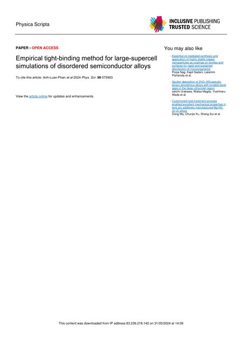 Pdf Empirical Tight Binding Method For Large Supercell Simulations Of