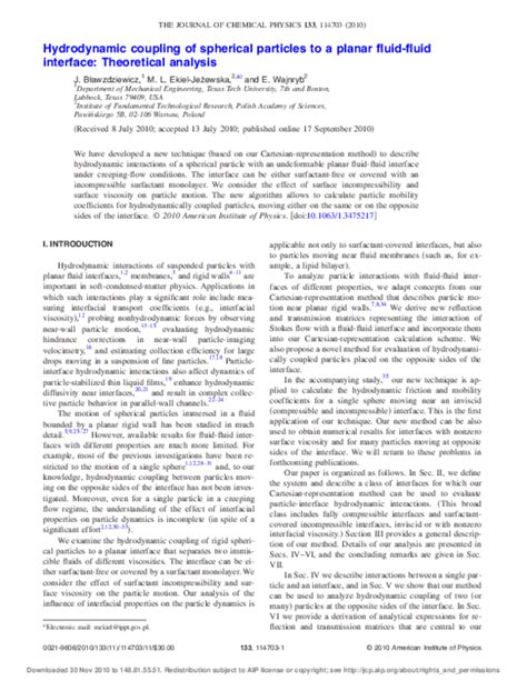 Pdf Hydrodynamic Coupling Of Spherical Particles To A Planar Fluid Fluid Interface