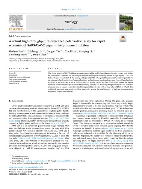 Pdf A Robust High Throughput Fluorescence Polarization Assay For Rapid Screening Of Sars Cov 2