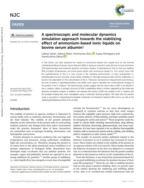 Pdf A Spectroscopic And Molecular Dynamic Simulation Approach Towards