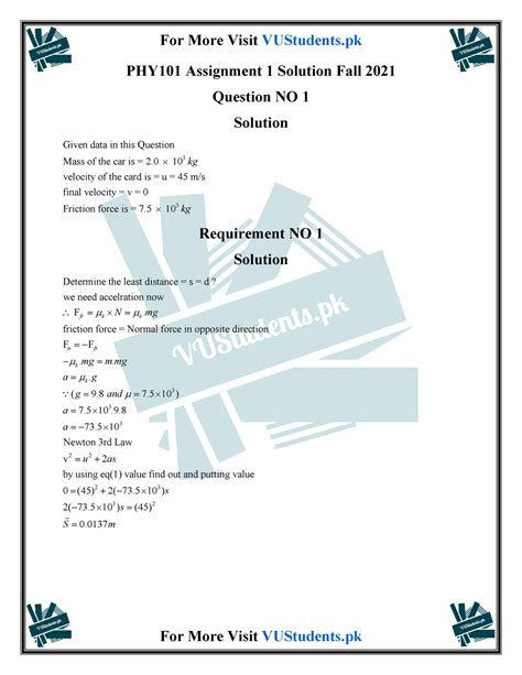 PHY Assignment Solution Fall For More Visit VUbabes For More Visit VUbabes