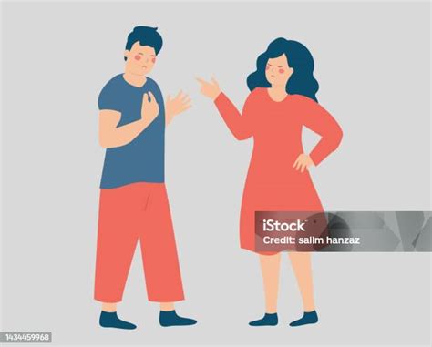부부는 다투고 맹세합니다 공격적인 남자와 여자는 소리 지르고 외친다 남편과 아내는 서로 논쟁하고 비난하고 비난하고 싸운다 남자에 대한 스톡 벡터 아트 및 기타 이미지