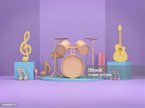 제품 연단은 모형의 다채로운 음표와 악기로 보여줍니다 0명에 대한 스톡 사진 및 기타 이미지 0명 Performing Arts Event 강단 Istock