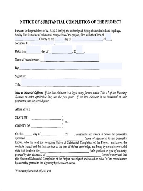 Certificate Of Substantial Completion Template Sampletemplate My Id