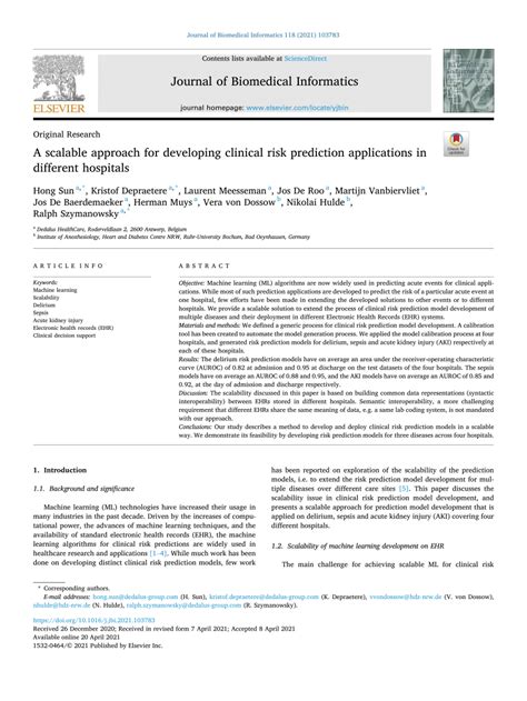 Pdf A Scalable Approach For Developing Clinical Risk Prediction Applications In Different