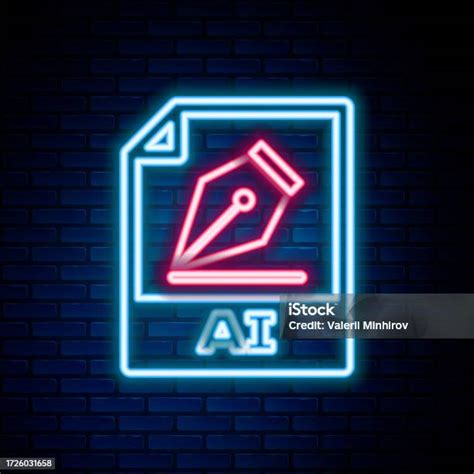 빛나는 네온 라인 Ai 파일 문서 벽돌 벽 배경에 격리 된 Ai 버튼 아이콘을 다운로드합니다 Ai 파일 기호입니다 다채로운 개요