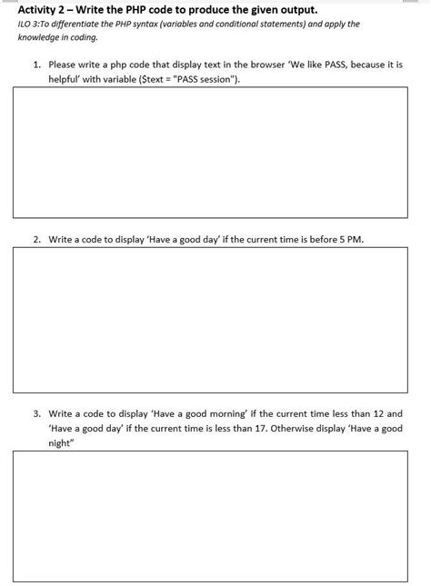 Solved Activity Write The PHP Code To Produce The Given Chegg Com