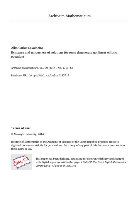 Pdf Existence And Uniqueness Of Solutions For Some Degenerate Nonlinear Elliptic Equations