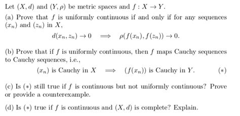 Solved Let X D And Y P Be Metric Spaces And Fx Y