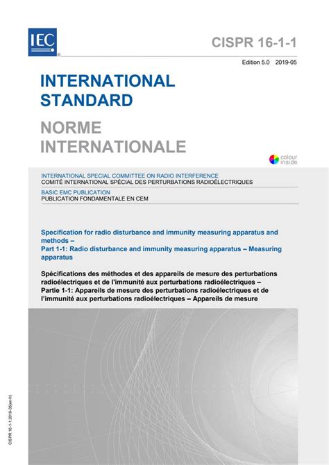 Cispr 16 1 1 2019 Specification For Radio Disturbance And Immunity Measuring Apparatus And Methods