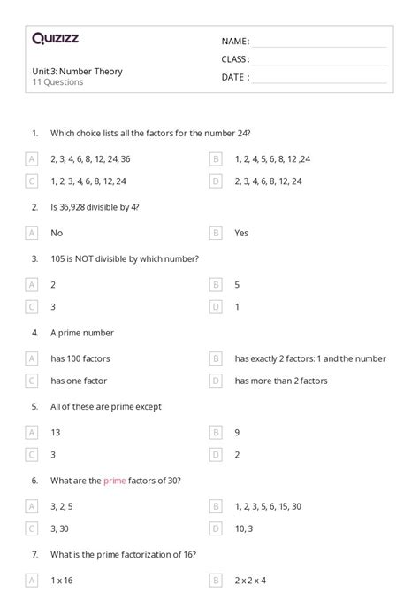 50 Number Theory Worksheets For 6th Year On Quizizz Free Printable