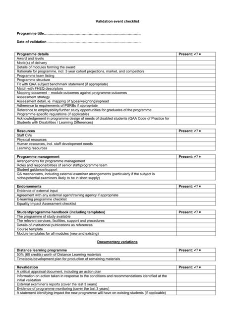 Documentation Checklist