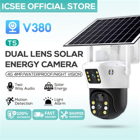 V380 Pro T5 4g Dual Lens Solar Energy Cctv Outdoor 360 Wireless Waterproof Ip Security Camera