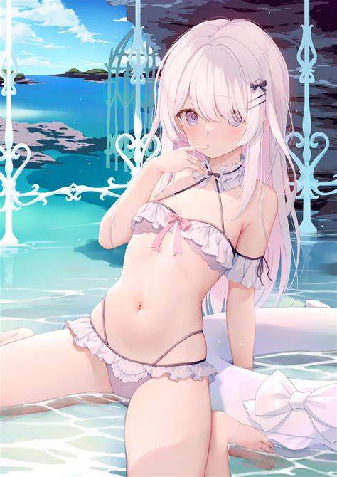 Nekoze Vtuber Highres 1girl Bare Shoulders Barefoot Beach