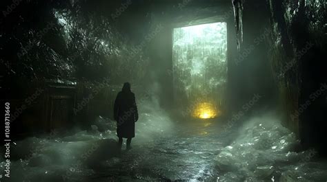 Mysterious Figure Explores Icy Cave Ancient Waterfall Beckons Within